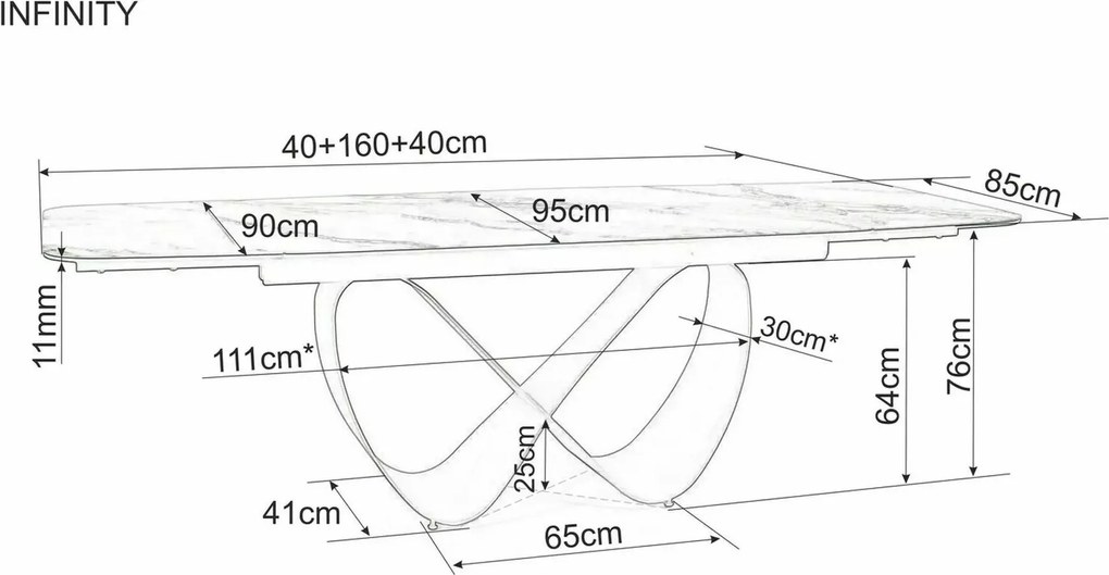 Jídelní rozkládací stůl Infinity 160/240 cm keramika bílý mramor/měděný