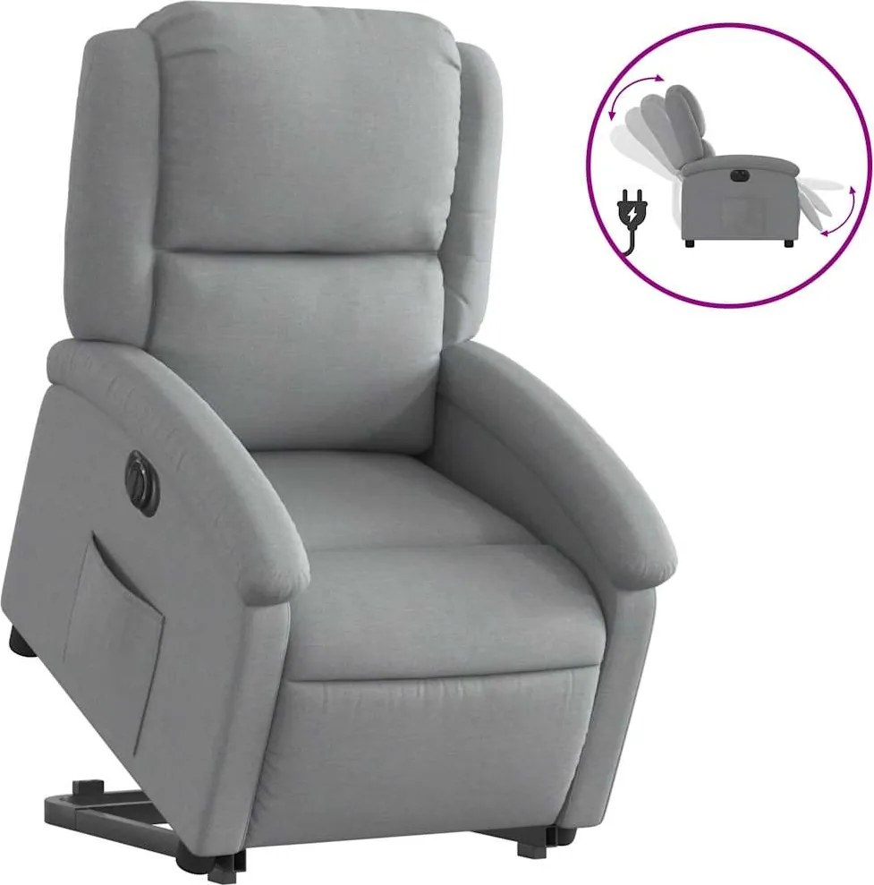 Elektrické zvedací polohovací křeslo světle šedé textil 3204188
