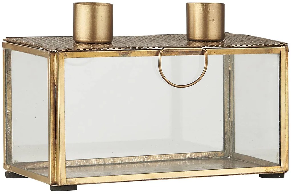 IB LAURSEN Svícen Glass Box, zlatá barva, sklo, kov