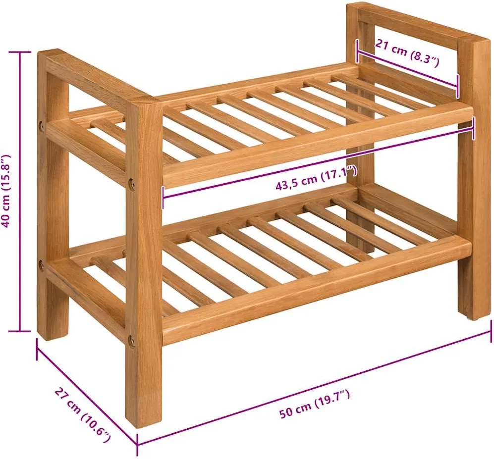 Botník s 2 policemi 50 x 27 x 40 cm masivní dubové dřevo 244208