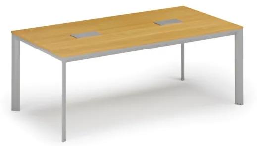 Stůl INVITATION 2000 x 1000 x 740, buk + 2x stolní zásuvka TYP II, stříbrná