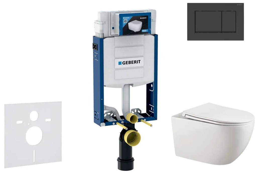 Geberit Kombifix - Set předstěnové instalace, klozetu Gaia a sedátka softclose, tlačítko Sigma20, matná černá/černá SANI15CA5106
