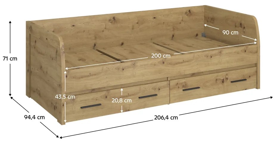 Kondela Postel 2S, 90x200, dub artisan, AIRON