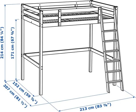 STORÅ Rám vysoké postele, bílé mořidlo, 140x200 cm