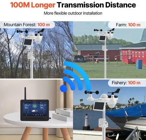 Wi-Fi meteorologická stanice 7 v 1 7 V TFT displeji bezdrátový venkovní senzor