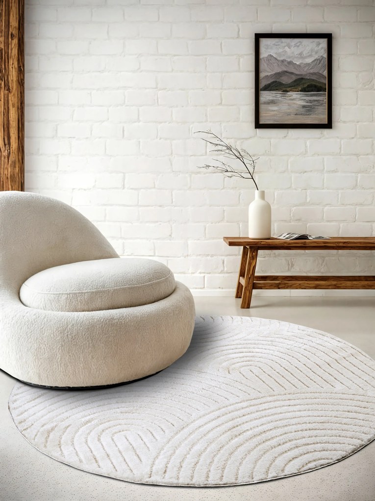 ELLE Decoration, Kusový koberec New York 106203 White kruh, 200x200 (průměr) kruh, bílá, chodba / předsíň