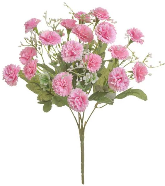 Umělá kytice 20 karafiátových květů s listy Barva: Růžová