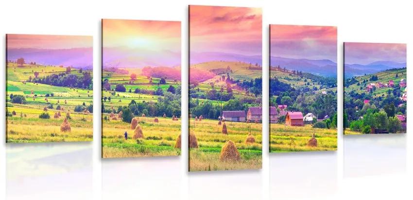 5-dílný obraz stohy sena v karpatských horách Varianta: 100x50