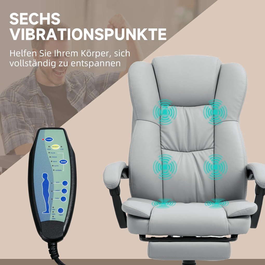 Kancelářská židle Vinsetto s masážní funkcí, ergonomická kancelářská židle s funkcí polohování, výškově nastavitelná manažerská židle s funkcí otáčen…