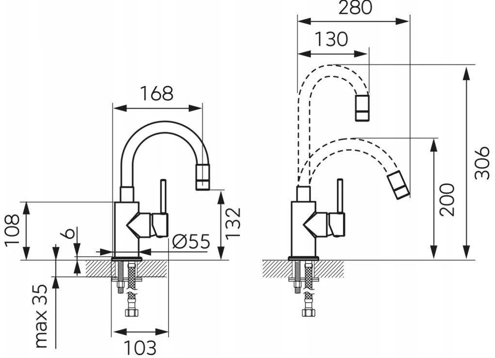 Ferro Fiesta, vysoká umyvadlová baterie s flexibilním ramenem, černá-chromová, BFI2FB