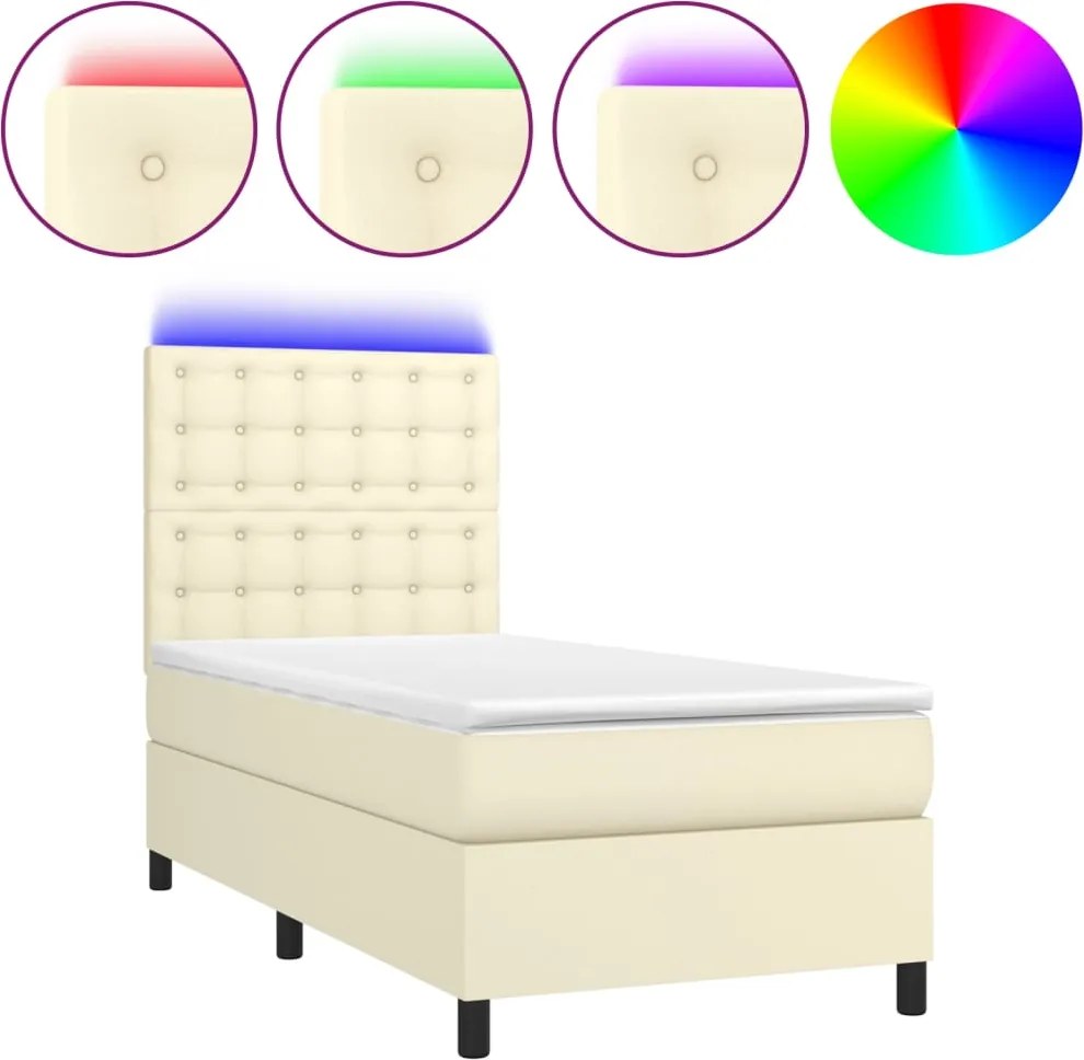 Box spring postel s matrací a LED krémová 80x200 cm umělá kůže 3135911
