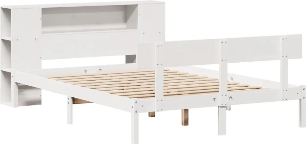 Postel s knihovnou bez matrace bílá 150x200 cm masivní borovice 3321777