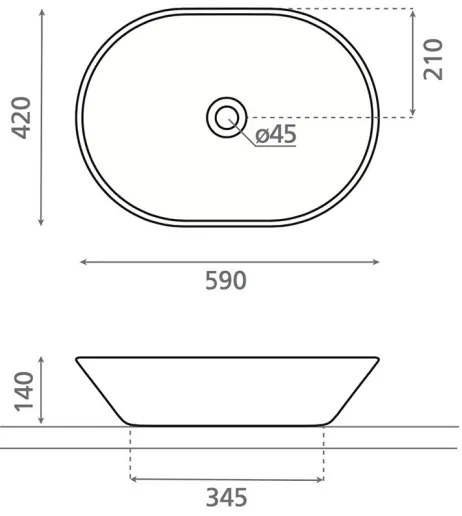 Bathco 4038 - Umyvadlo na desku TOULOUSE 59x42 cm porcelán/bílá