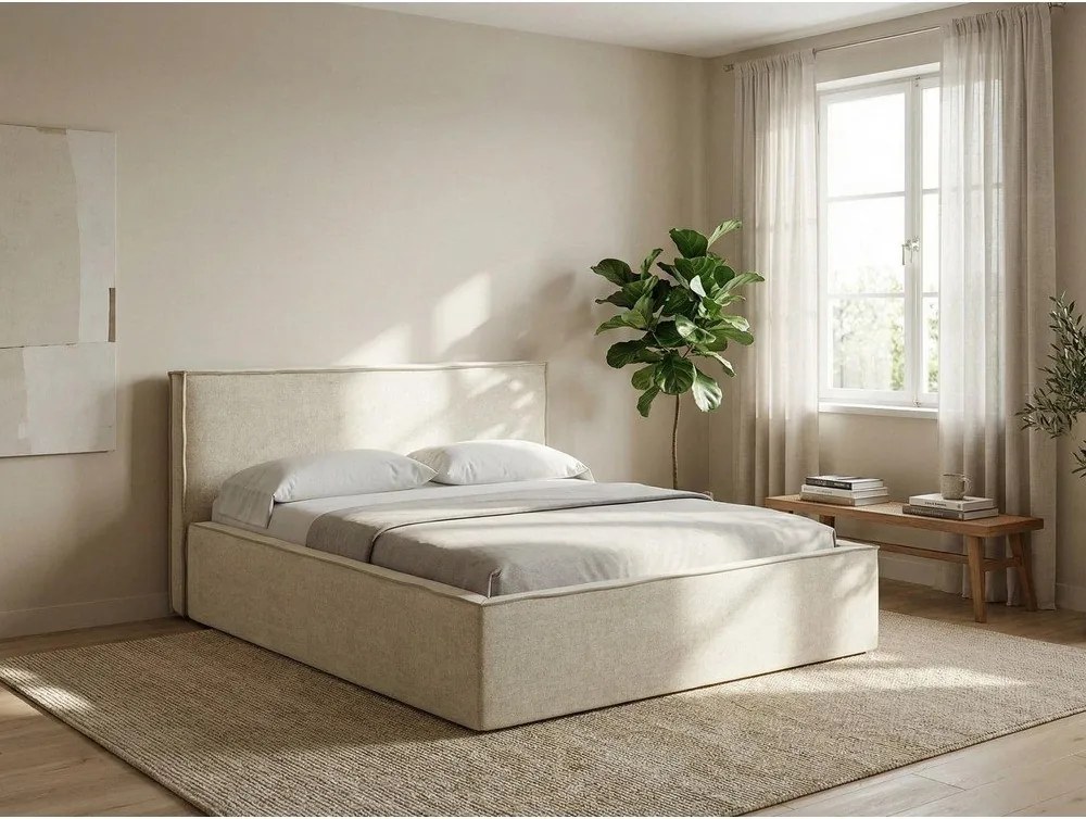 Čalouněná dvoulůžková postel taupe s úložným prostorem s roštem 160x200 cm Anani – Makamii