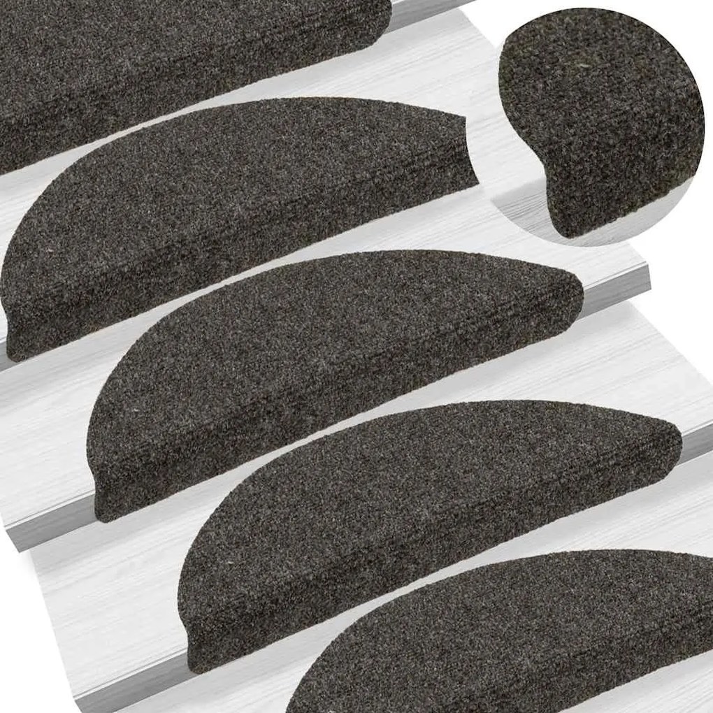 Schodové rohože samolepicí 15 ks 56x17x3 cm antracitové půlkulaté 322352