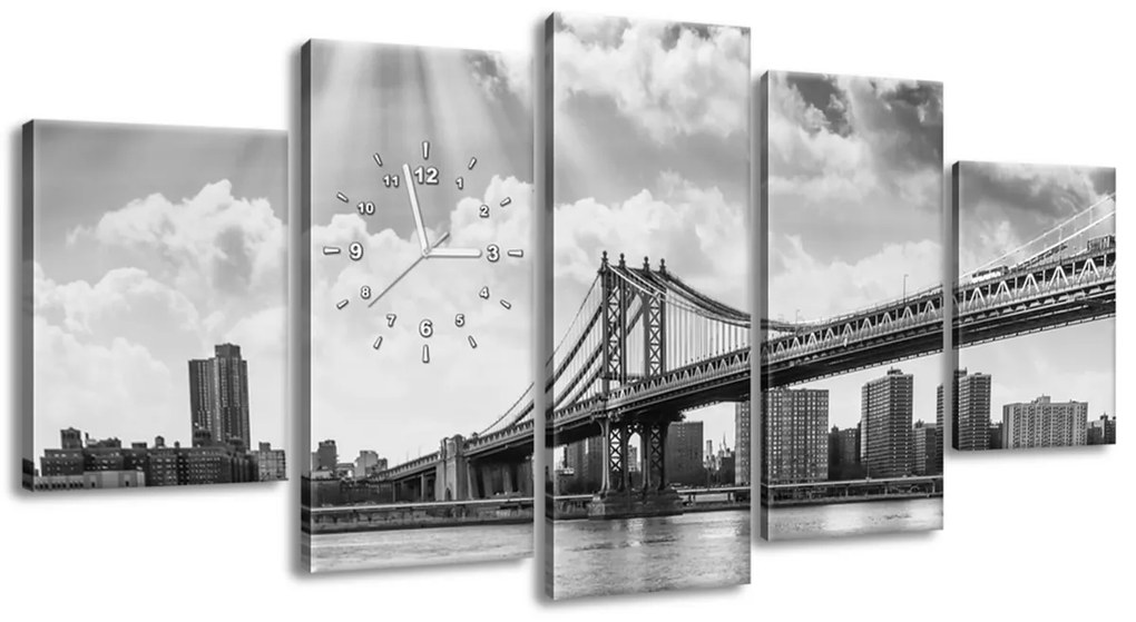 Gario Obraz s hodinami Brooklyn New York - 5 dílný Rozměry: 150 x 105 cm