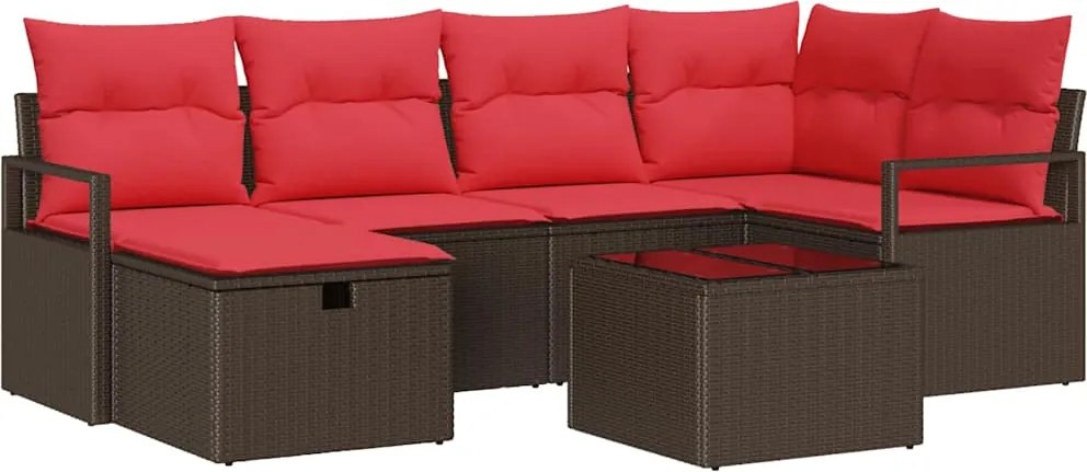 Set pohovek 7 ks 6-Počet míst Hnědá a červená polyratan 3359193