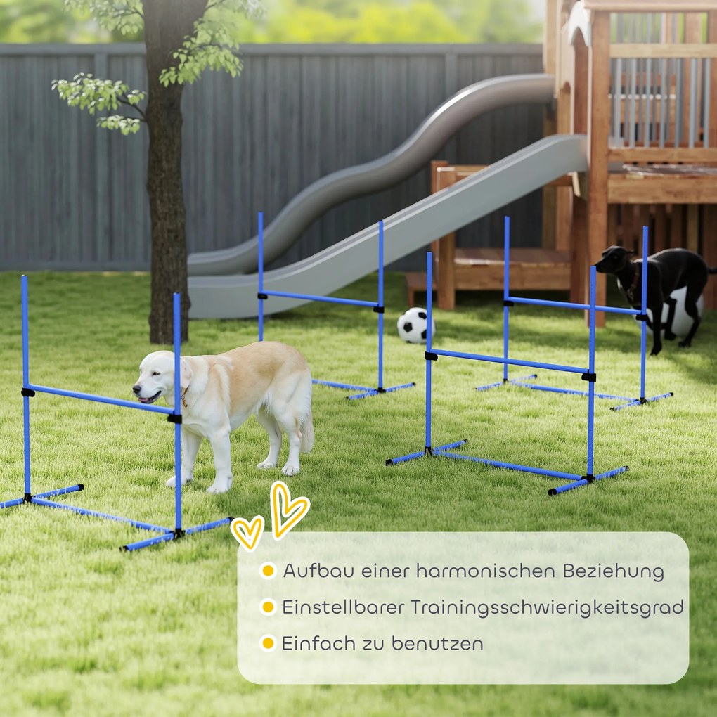 PawHut agility set pro psy 4-dílný 99x65x94 cm výškově nastavitelný se 2 překážkovými tyčemi 2 slalomovými tyčemi a 4 plastovými zemními tyčemi Modrá…