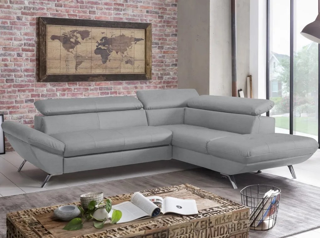 Rohová sedací souprava Estelle, světle šedá látka, pravý roh