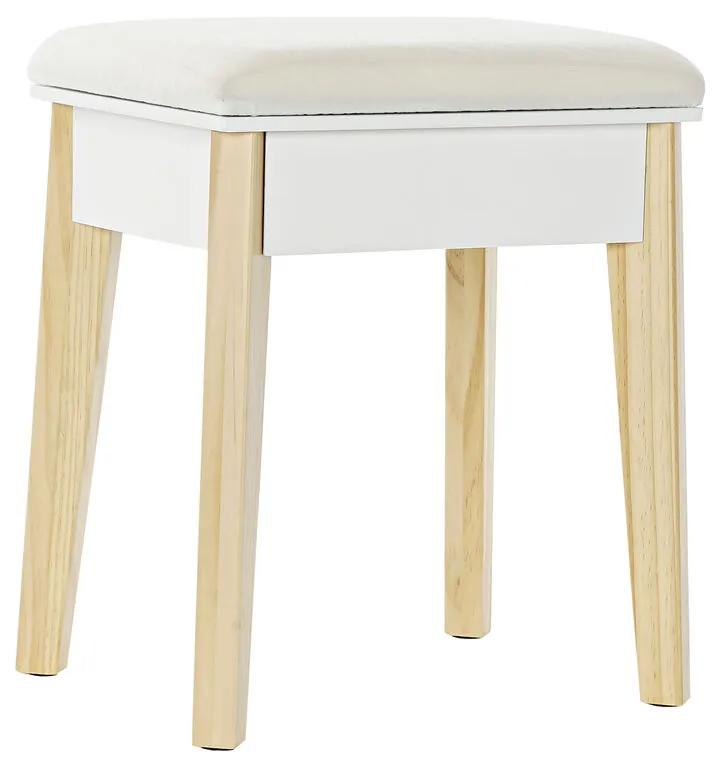DKD Home Decor Toaletní stolek se zrcadlem a stoličkou, bílý, rozměry 75 x 40 x 129 cm