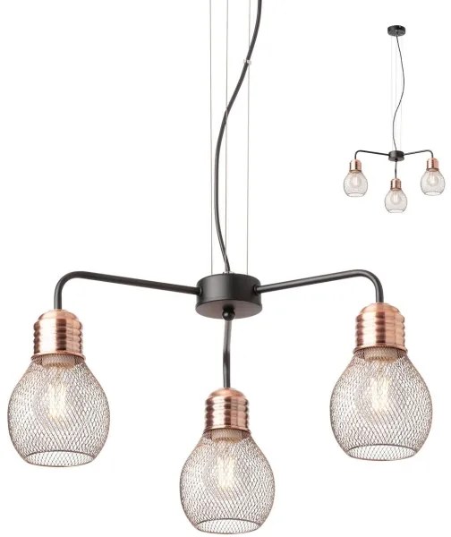 Redo 01-1579 - Lustr na lanku EDISON 3xE27/42W/230V pr. 53 cm černá/měděná
