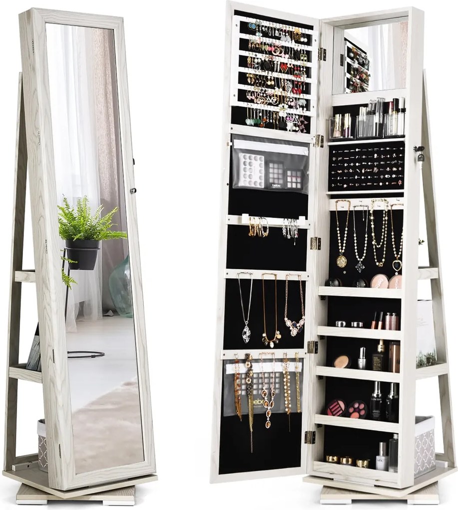 Costway Um 360° otočná šperkovnice 2 v 1 Skříňka na šperky – 39 × 39 × 161 cm