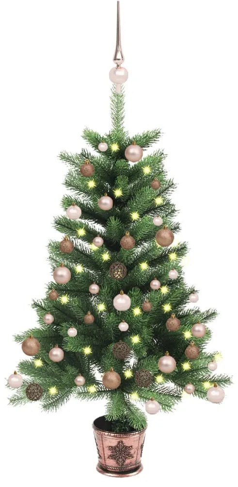 3077638 vidaXL Umělý vánoční stromek s LED diodami a sadou koulí 90 cm zelený