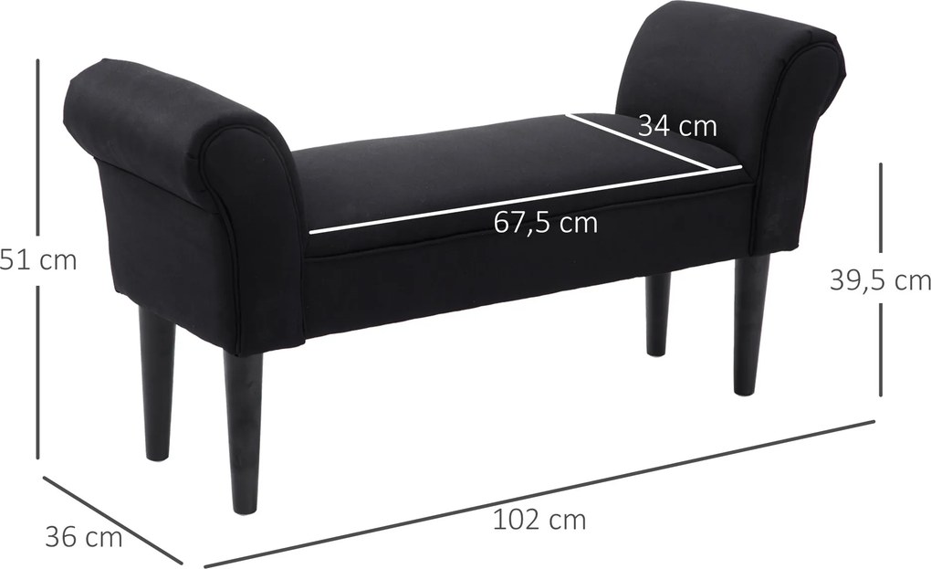 HOMCOM Lavice Ložnice Lavice Čalouněná lavice černá 102x31x51cm z MDF a pěny pro útulné akcenty | Aosom.de