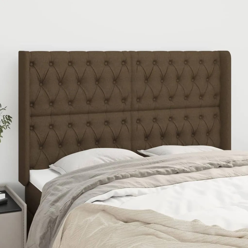 Čelo postele typu ušák tmavě hnědé 147x16x118/128 cm textil 3119917