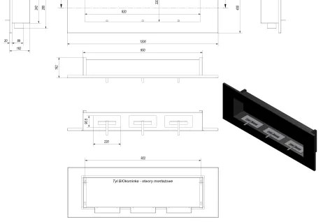 Kratki DELTA3/TUV - Vestavěný BIO krb DELTA3 40x120 cm 3x1,1kW černá
