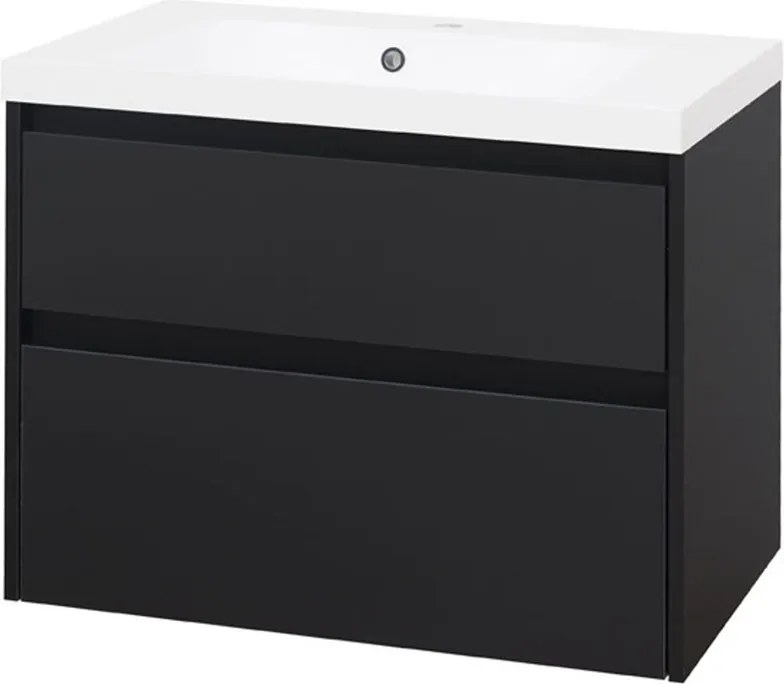 Mereo Mereo, Opto, koupelnová skříňka s umyvadlem z litého mramoru 81 cm, bílá, dub, bílá/dub, černá, CN941M