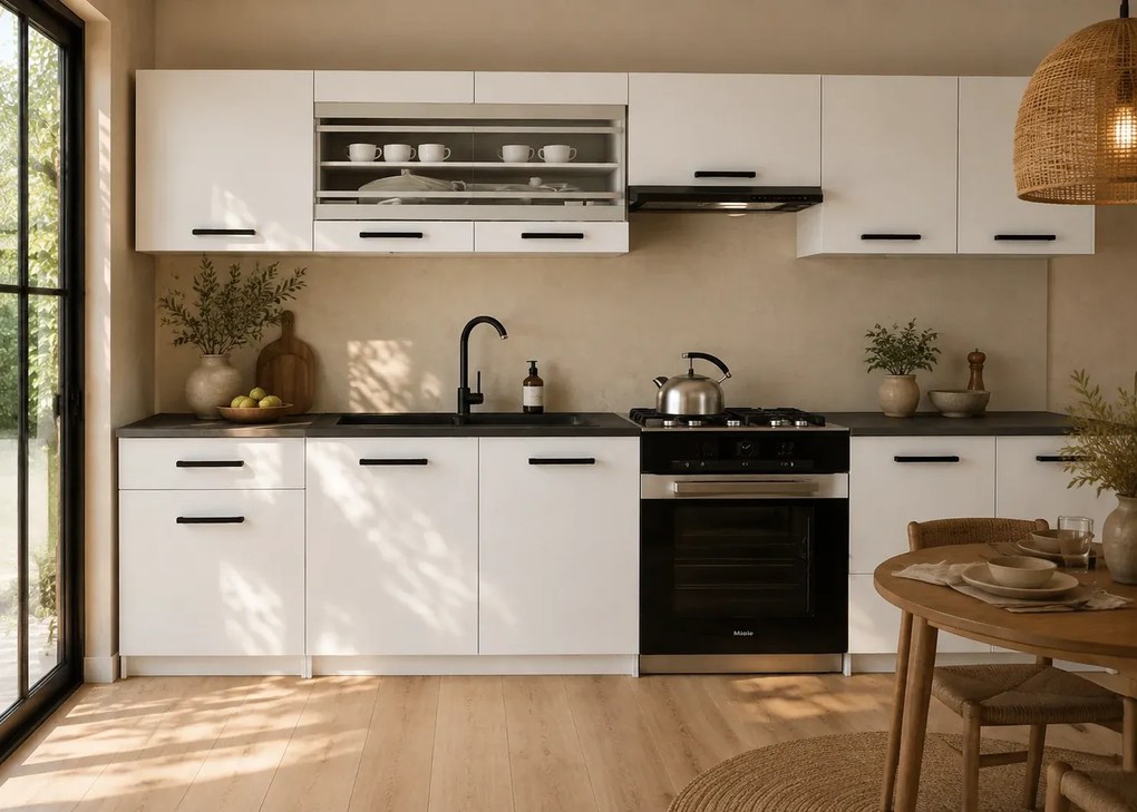 Kuchyňský nábytek 260 cm bílá matná s pracovní deskou TOR PRIMO260/3/WT/WT/0/B1