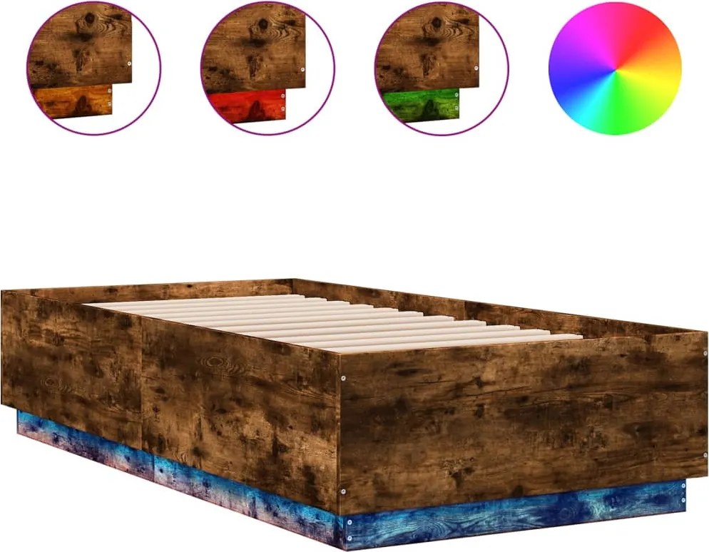 Rám postele s LED osvětlením kouřový dub 90 x 190 cm kompozit 3209664