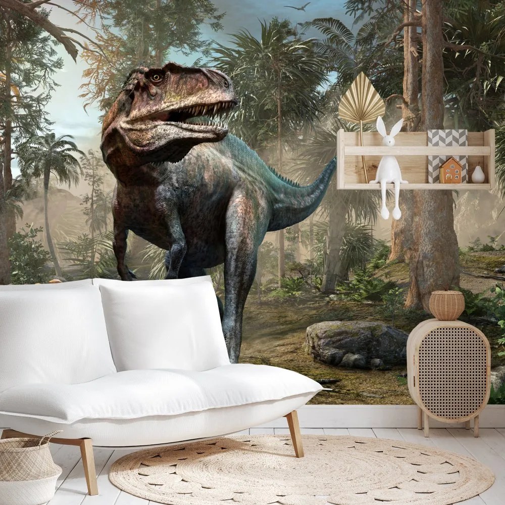 Fototapeta Realistický Dinosaurus A Palmy Omyvatelný vlies 416x254