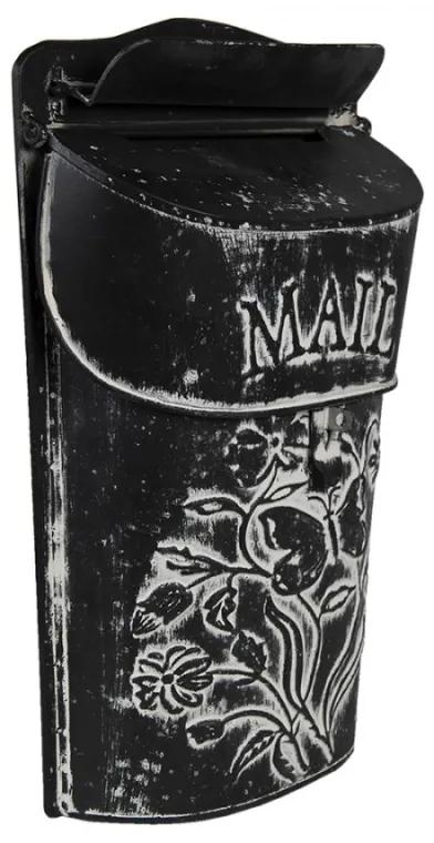 Černá antik poštovní schránka s květy a motýlem Mail – 22x37x33 cm