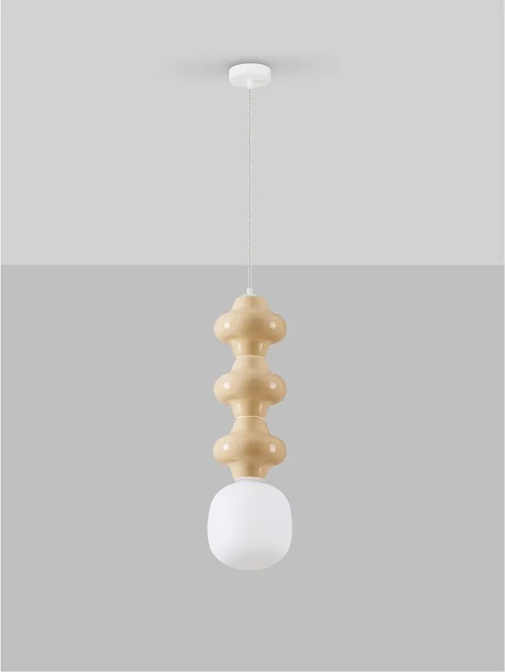 Bílé/krémové keramické závěsné svítidlo se skleněným stínidlem ø 18 cm Clio – Nova Luce