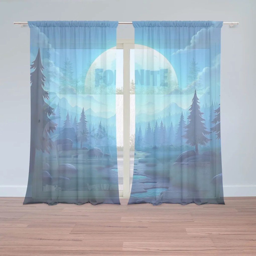 Sablio Záclony FORTNITE Modré údolí s měsícem: 2ks 150x250cm