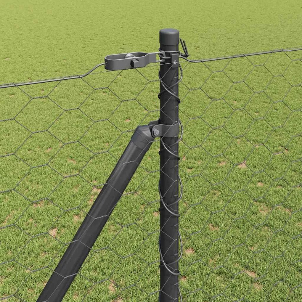 Hexagonální plot s podpěrou 10 x 1,5 m Ocel potažená PVC Šedá 3353214