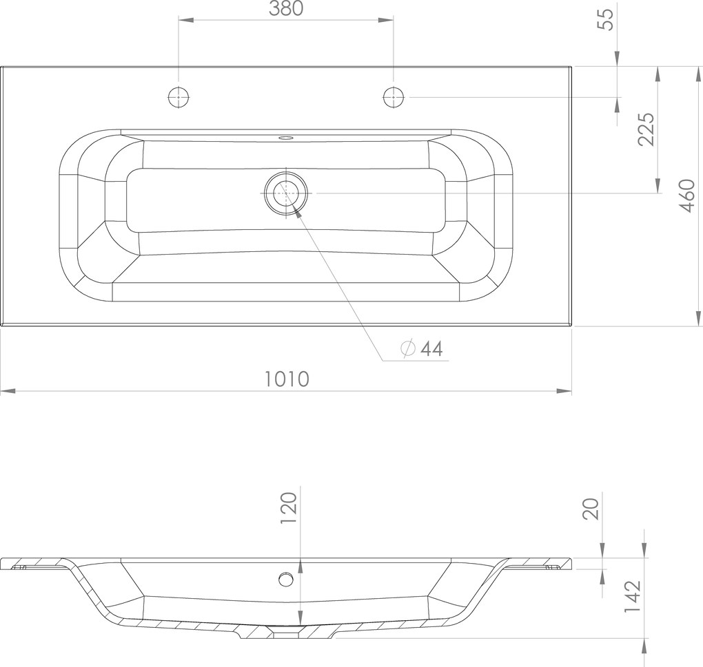 Sapho Sidra umyvadlo 101 x 46 cm 2 otvory pro baterii litý mramor bílá SD101-2