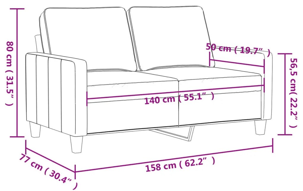 2místná pohovka hnědá 140 cm samet - Default Title