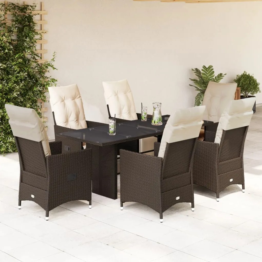 7dílný zahradní bistro set s poduškami hnědý polyratan 3276921