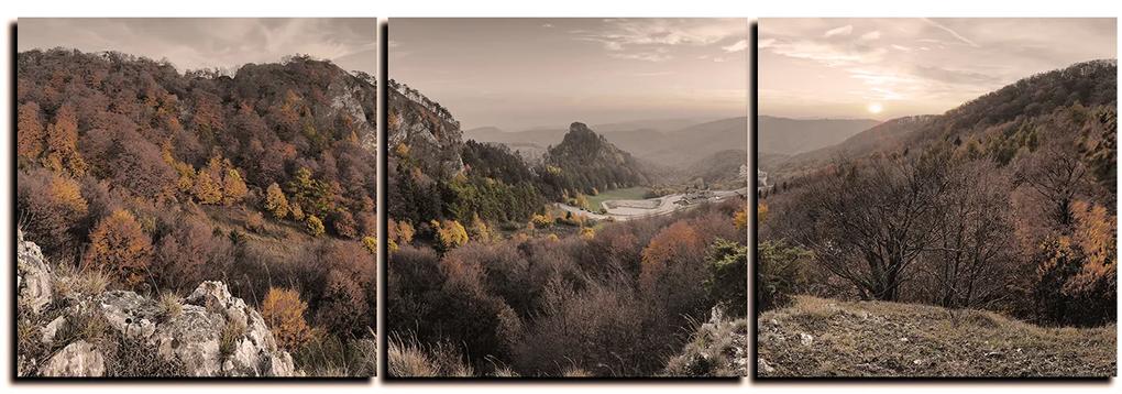Obraz na plátně - Podzimní krajina při západu slunce, Slovensko, Vrsatec -panoráma 5260FB (120x40 cm)