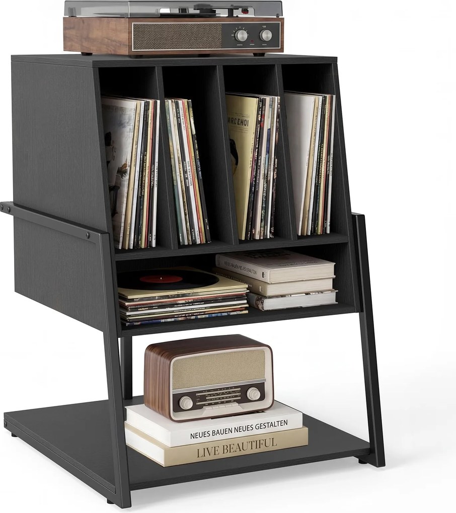 Costway Gramofonový stojan se širokou deskou a 4 přepážkami vinylový stůl