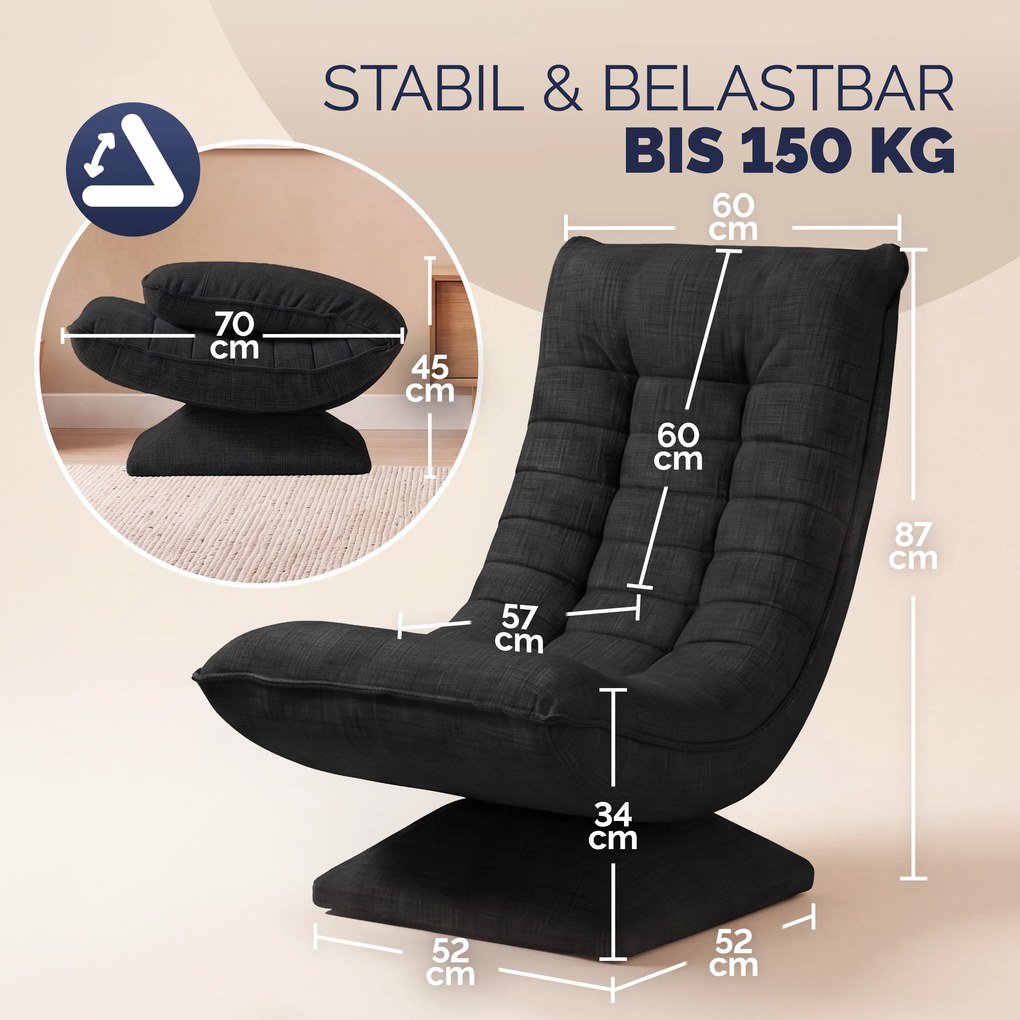 Křeslo Aberdeen černý textil 5fach nastavitelný 360 stupňů otočný skládací