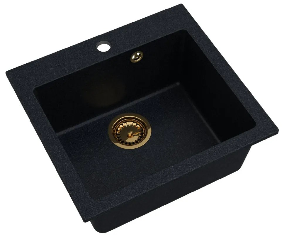 Sink Quality Ferrum 50, kuchyňský granitový dřez 490x450x195 mm + zlatý sifon, brocade, SKQ-FER.B.1K50.XG