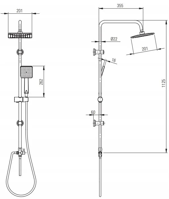 Deante Neo Boro, sprchový set, horní dešťová hlavice + 1-funkční sprchová ruční hlavice, černá, NER_N51K