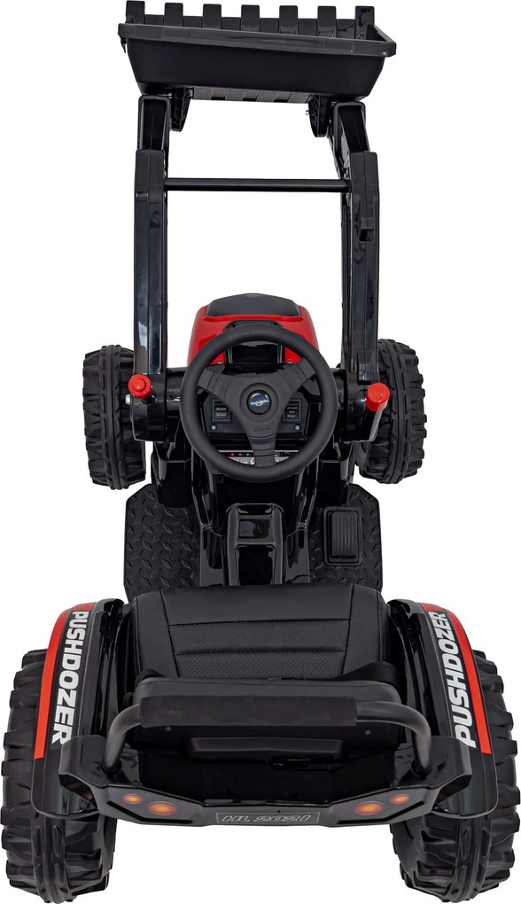 Ramiz Dětský bagr-traktor na baterie červený + pohyblivé rameno s lžící + dálkové ovládání + pomalý start + FM rádio + LED
