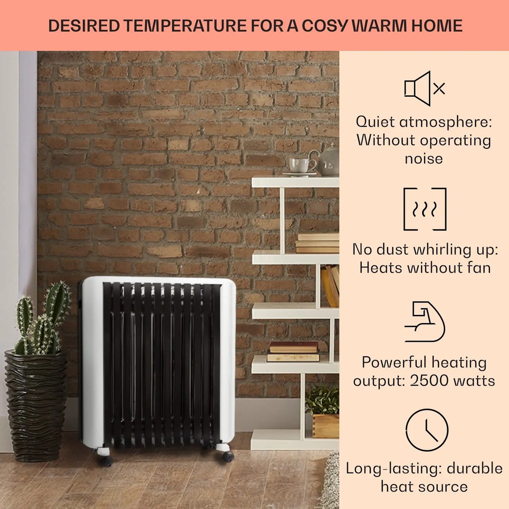Klarstein Thermaxx 2500, olejový radiátor, 2500 W, 5-35 °C, časovač, bílý/černý