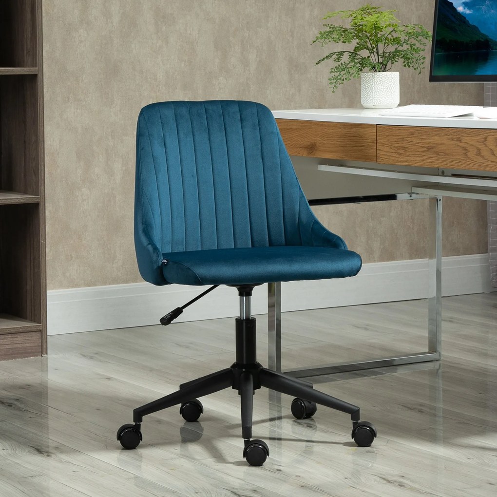 Vinsetto Otočná kancelářská židle Ergonomický design s nastavitelnou výškou 360° otočná pěnová sametová polyesterová modrá 50 x 58 x 77-87 cm