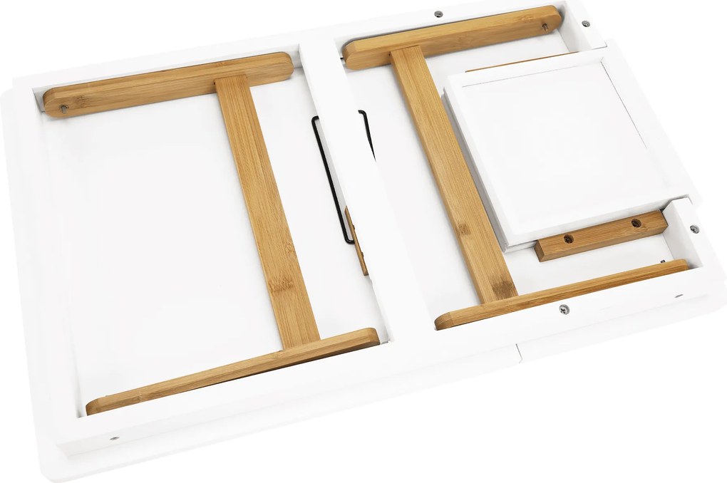 Příruční stolek na notebook / držák na tablet, bílá / přírodní bambus, MELTEN